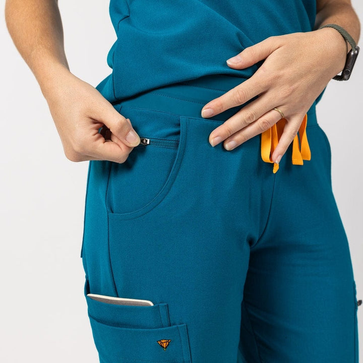 The Pfeiffer - Caribbean Blue Slim-Fit Medical Scrub Pants for Women