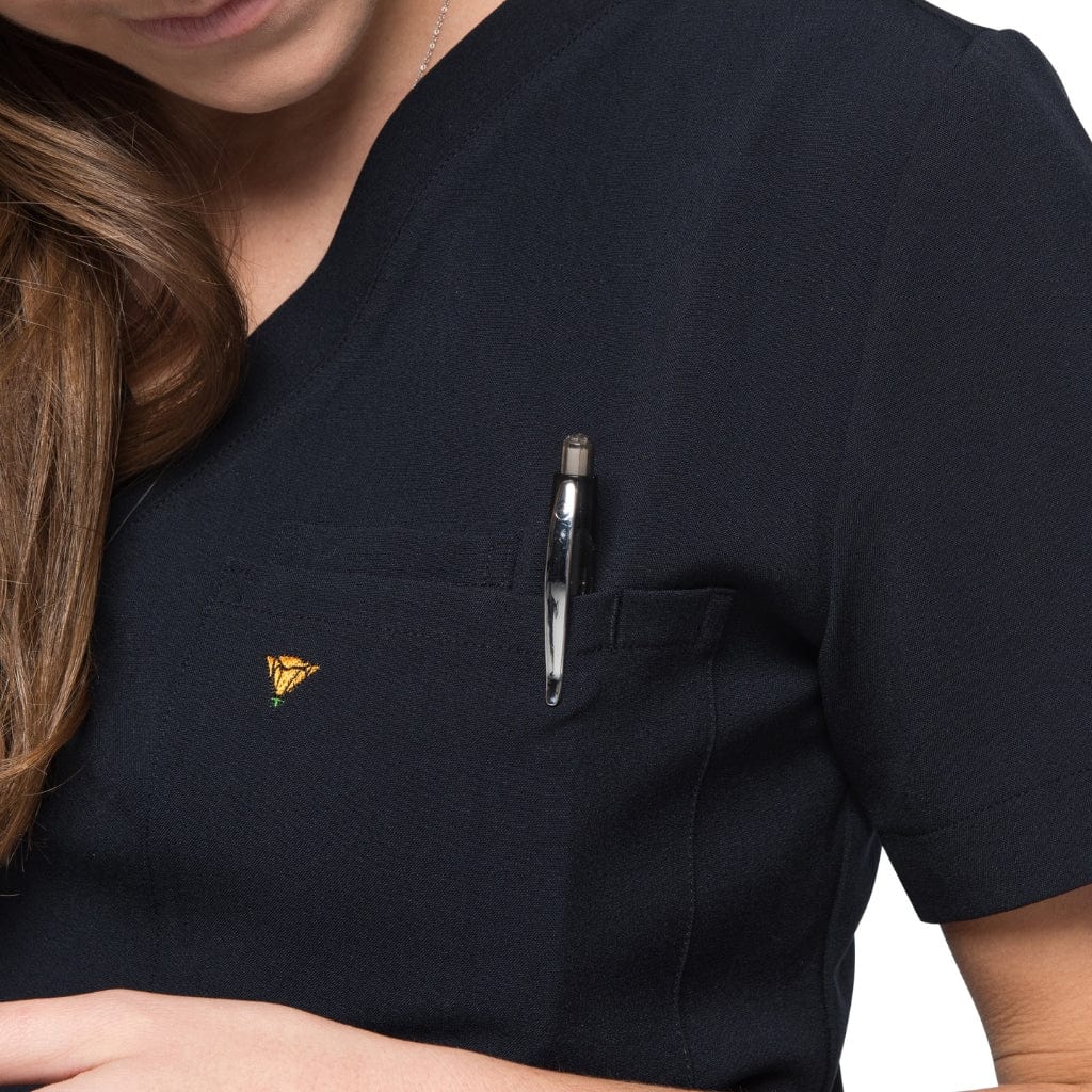 The Wilder - Black One-Pocket Medical Scrub Top for Women