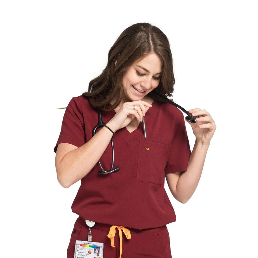 The Wilder - Burgundy One-Pocket Medical Scrub Top for Women